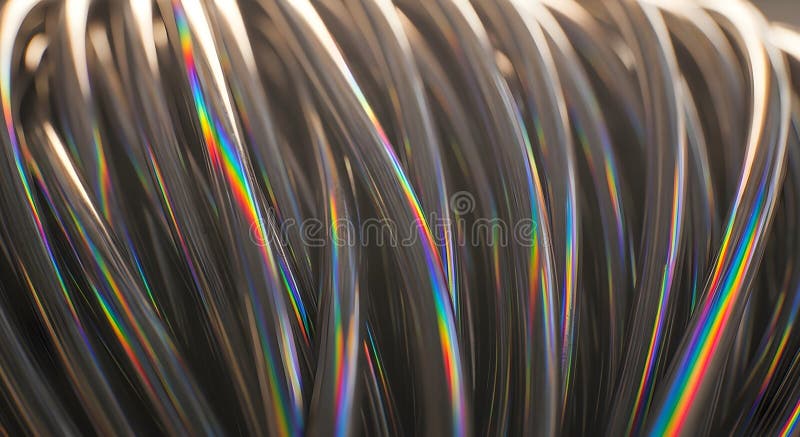 Close-up of Coiled Metallic Wire Reflecting a Vibrant Rainbow Spectrum ...