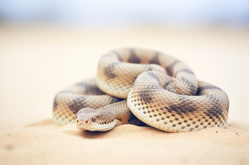 Close-up of a Coiled Rattlesnake on Desert Sand Stock Image - Image of ...