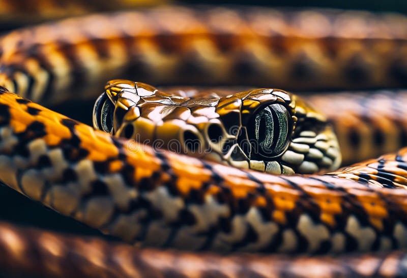 Close-up with a Coiled Snake Ready To Attack, AI-generated. Stock Photo ...