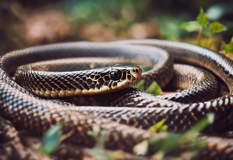 Close-up with a Coiled Snake Ready To Attack, AI-generated. Stock Photo ...