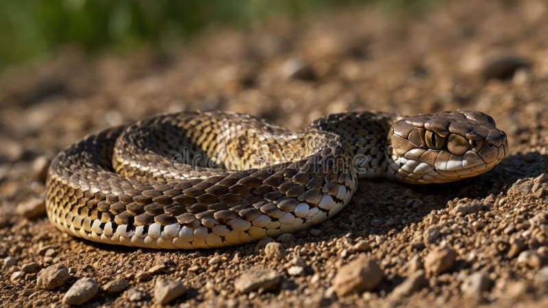 A Close-up of a Coiled Snake Resting on the Ground Stock Illustration ...