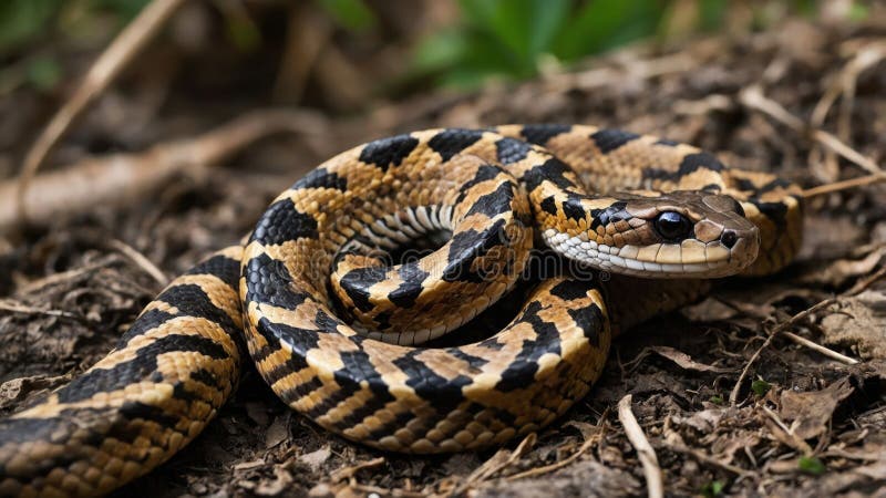 A Close-up of a Coiled Snake Resting on the Ground, Showcasing Its ...