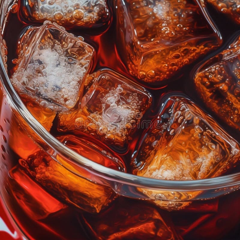Close Up of Cola Drink with Ice Cubes. Generative AI Stock Illustration ...