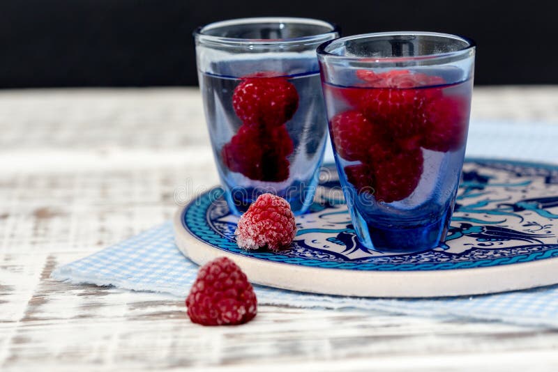 Close Up of a Cold Drink with Raspberries. Stock Image - Image of glass ...