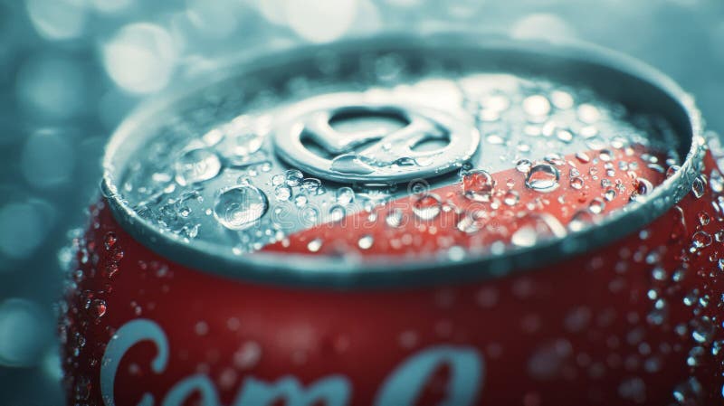 Close-up of a Cold Red Soda Can with Water Droplets Stock Illustration ...