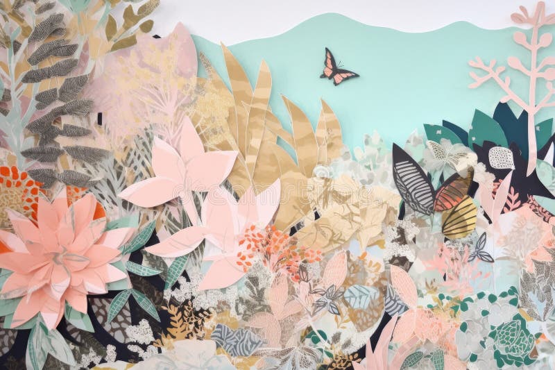 Close-up of Collage Made with Delicate Paper Cuts and Pastels Stock ...