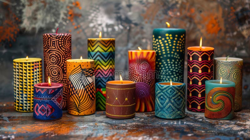Close-up of a Collection of Beautifully Patterned African Candles on a ...