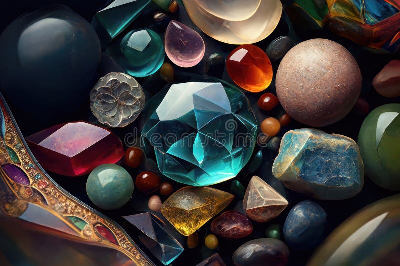 Close-up of Collection of Healing Gemstones and Crystals, Geometric ...