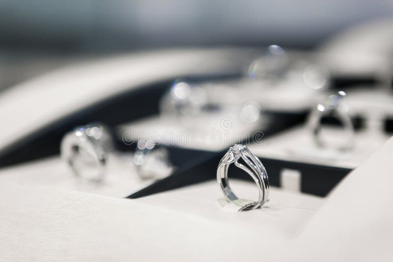 Close Up of Collection of Rings in the Showcase Stock Photo - Image of ...