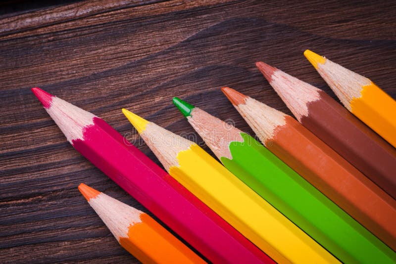 Close Up of Color Pencils on Brown Background Stock Image - Image of ...