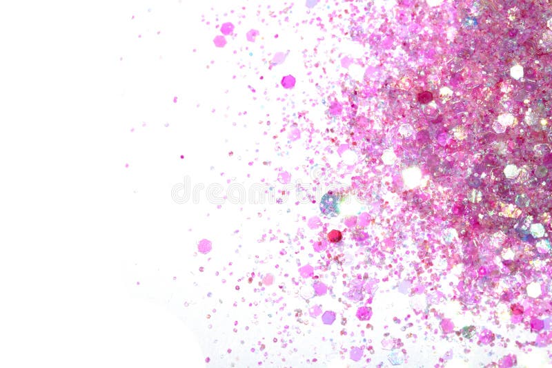 Close Up of Color Pink Shiny Confetti Glitter on White Background Stock ...