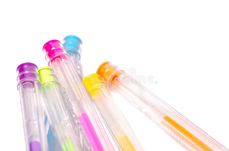 Close-up of Colored Fluorescent Ball Point Pens Stock Image - Image of ...