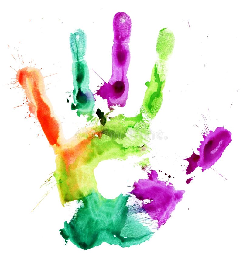 Close Up of Colored Hand Print on White Stock Photo - Image of ...