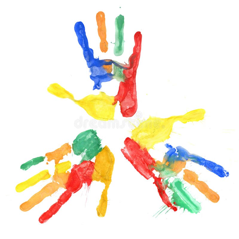 Close-up Of Colored Hand Print On White Background Stock Illustration ...