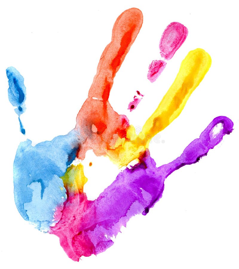 Close Up of Colored Hand Print on White Stock Illustration ...