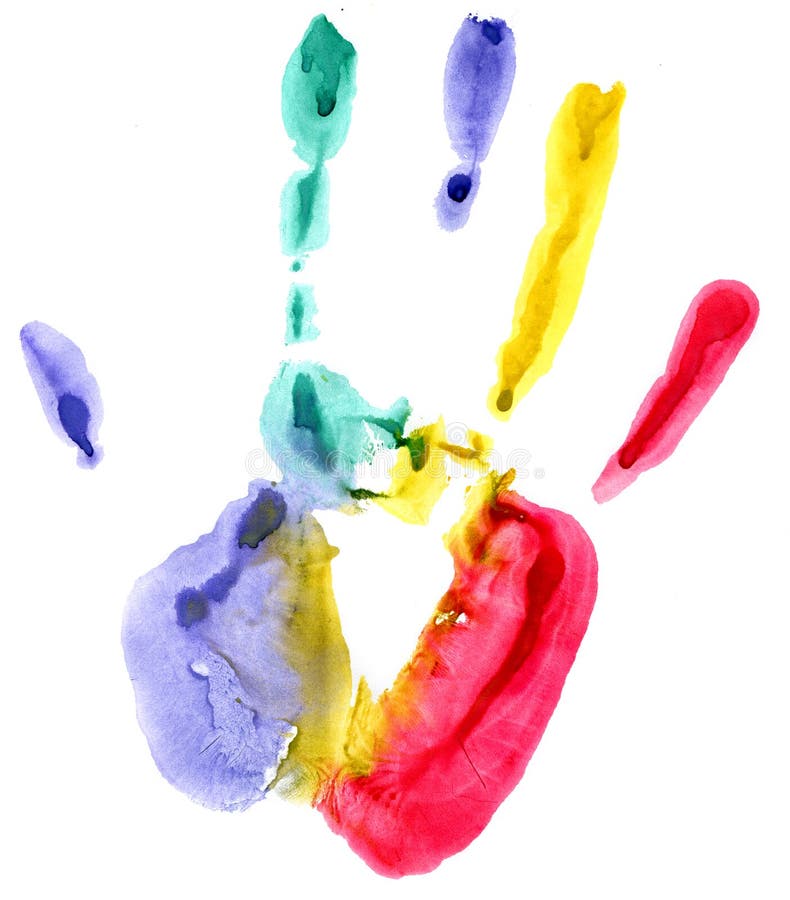 Close Up of Colored Hand Print on White Stock Illustration ...