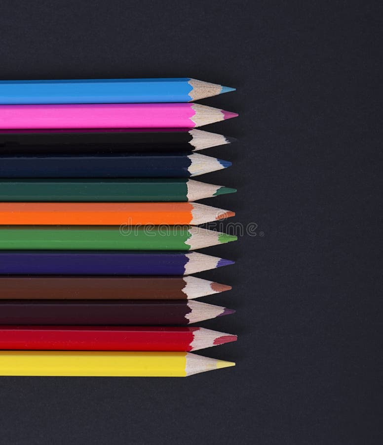 Close-up of Colored Pencils on Black Background. Stock Image - Image of ...