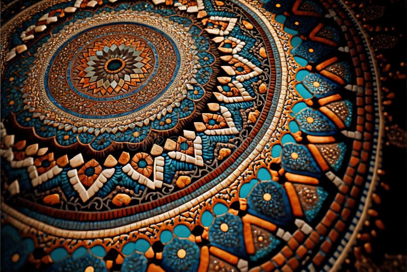 A Close Up of a Colorful Artwork on a Table Top with a Circular Design ...