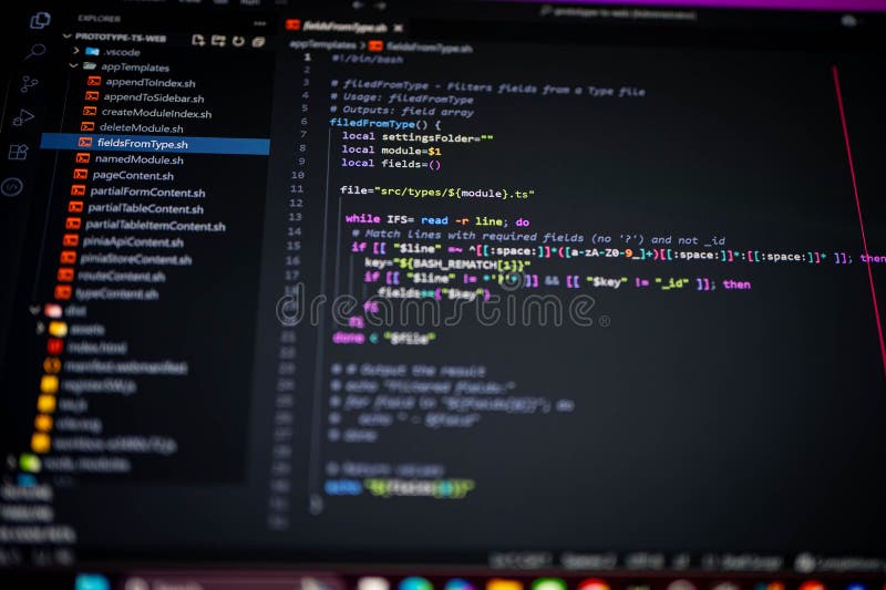 Close-up of Colorful Bash Shell Script Code on Screen Showing ...