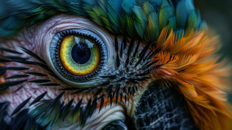 A Close Up of a Colorful Bird S Eye with Feathers, AI Stock Photo ...