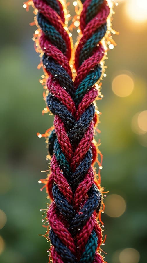 Close-up of Colorful Braided Rope with Dewdrops in Sunlight Stock ...