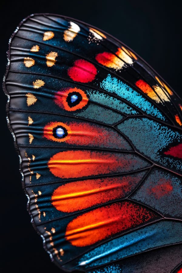 A Close Up of a Colorful Butterfly Wing on a Black Background Stock ...