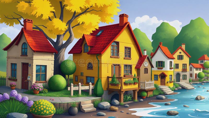 Close-up Colorful Cartoon Nice Small House Stock Illustration ...
