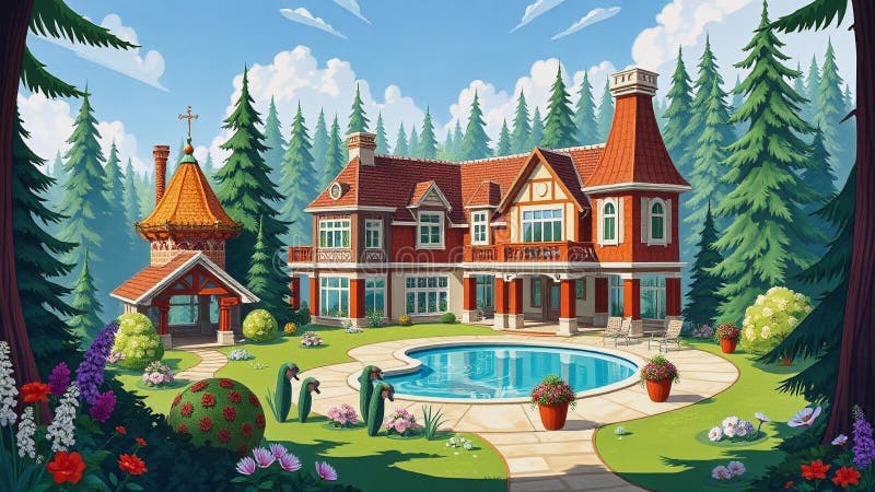 Close-up Colorful Cartoon Nice Small House Stock Illustration ...