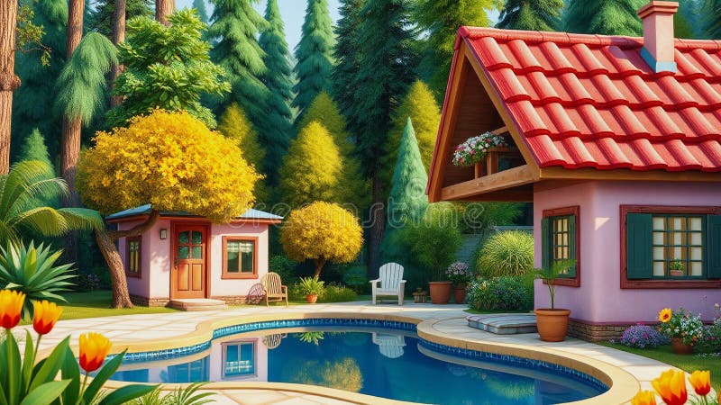 Close-up Colorful Cartoon Nice Small House Stock Illustration ...