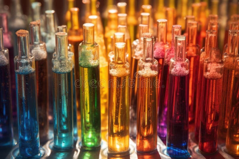 Close-up of Colorful Chemical Samples in Test Tubes Stock Illustration ...