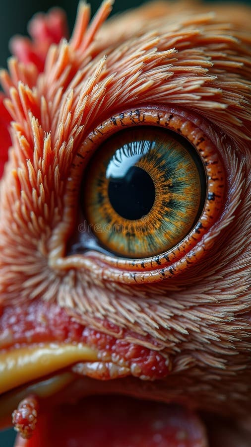 Close-up of Colorful Chicken Eye with Intricate Feather Details Stock ...