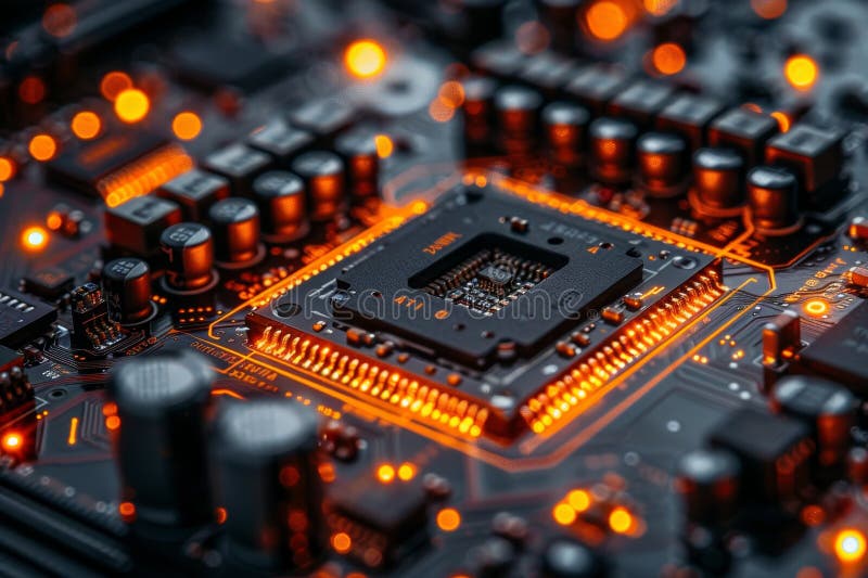 Close Up of Colorful Circuit Board Tracks Connected To Advanced Ai ...