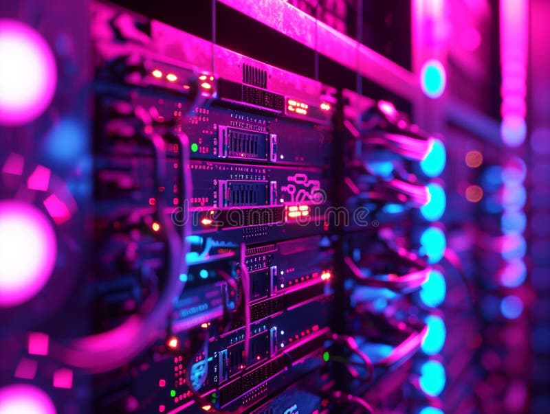 Close-up of Colorful Data Server Hardware Producing Vibrant Light ...