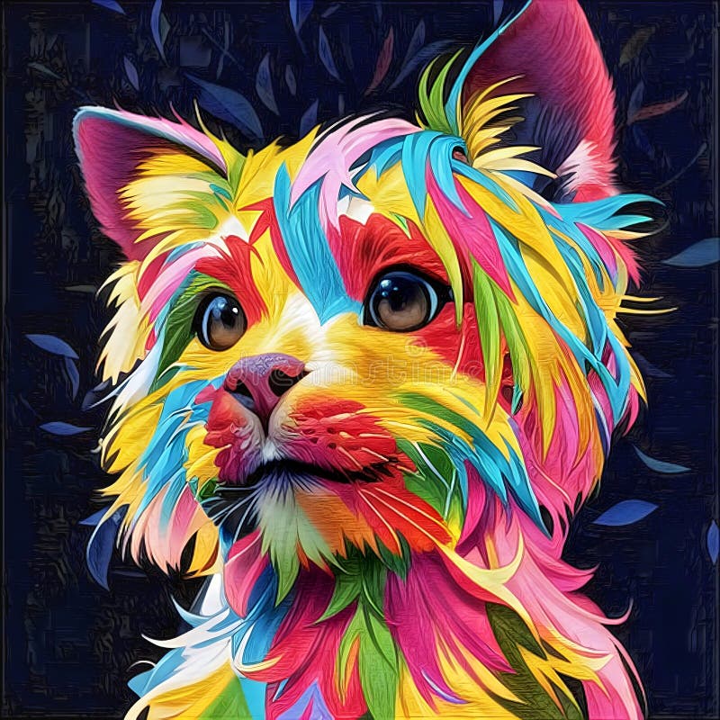 Close Up of Colorful Dog Art with Black Background. Stock Illustration ...