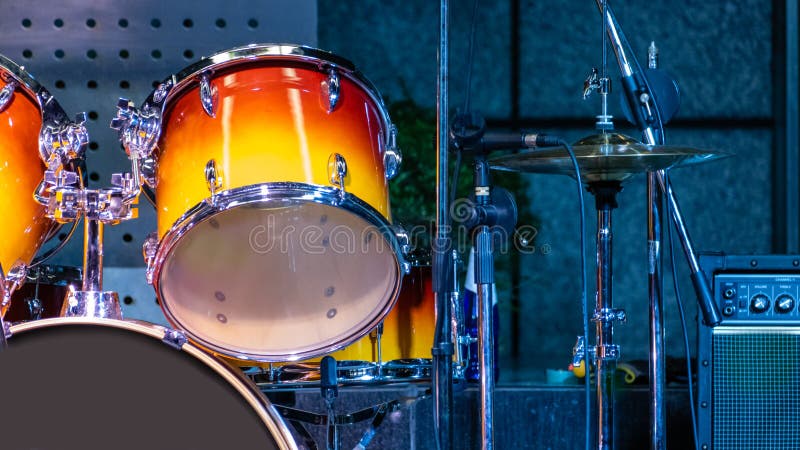 Close-up of Colorful Drums on Stage Stock Photo - Image of plate, metal ...