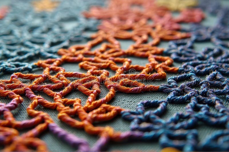 Close-up of Colorful Embroidery Patterns on Fabric Stock Illustration ...