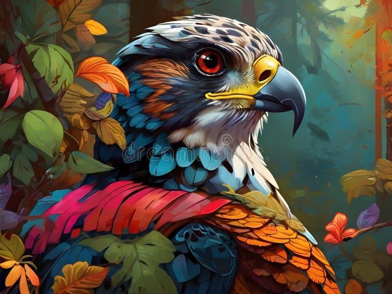 Close Up of Colorful Falcon Stock Illustration - Illustration of nature ...