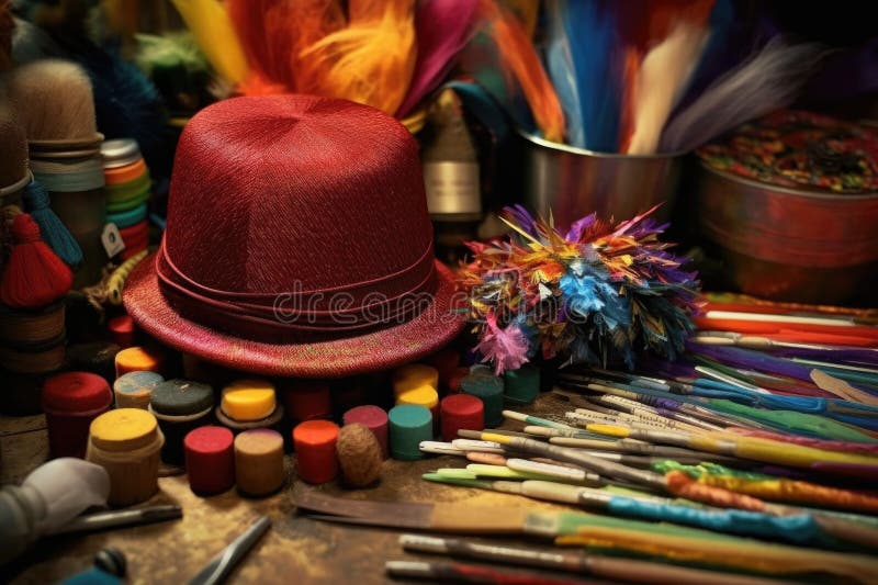 Close-up of Colorful Hat-making Materials and Tools Stock Illustration ...