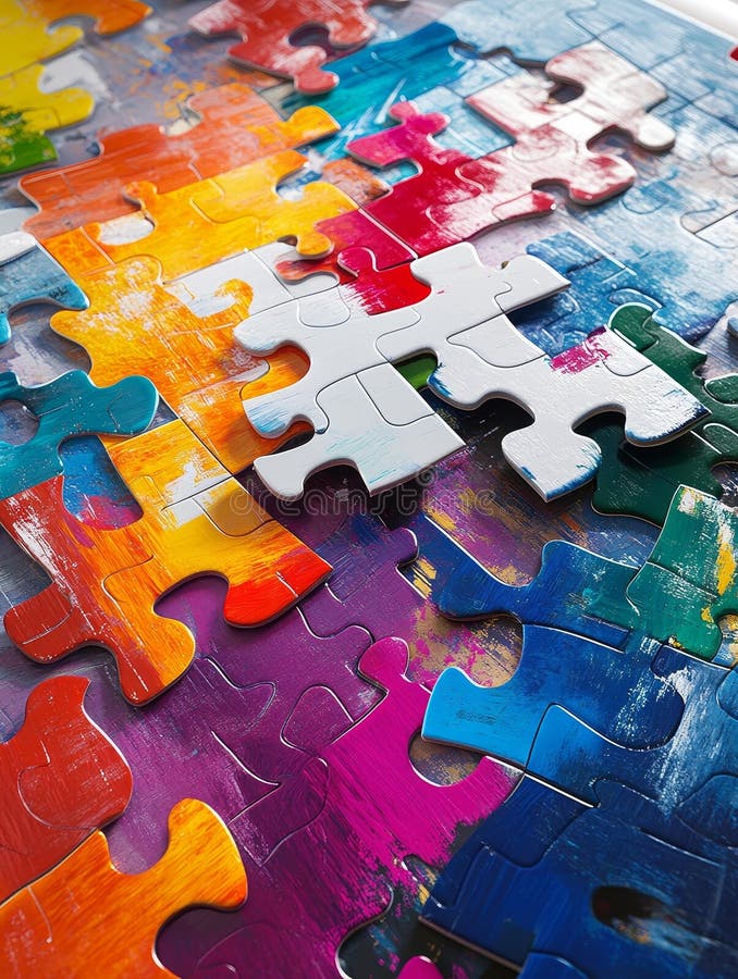 A Closeup of a Colorful Jigsaw Puzzle with Pieces Scattered Across a ...