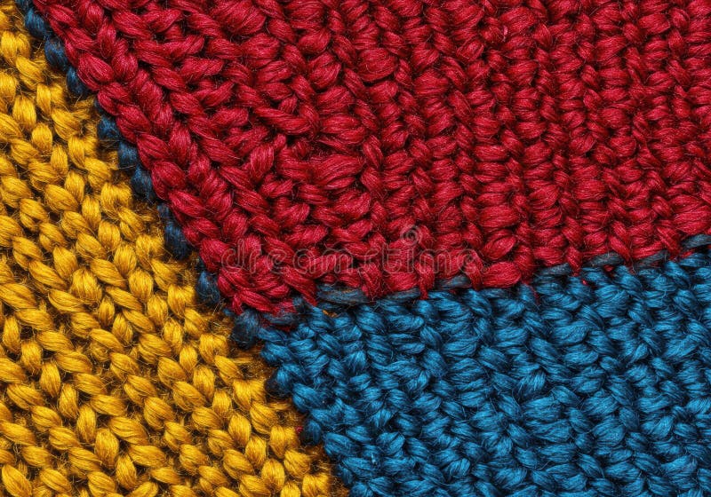 Close-up of Colorful Knitted Textures in Red, Yellow, and Blue Stock ...