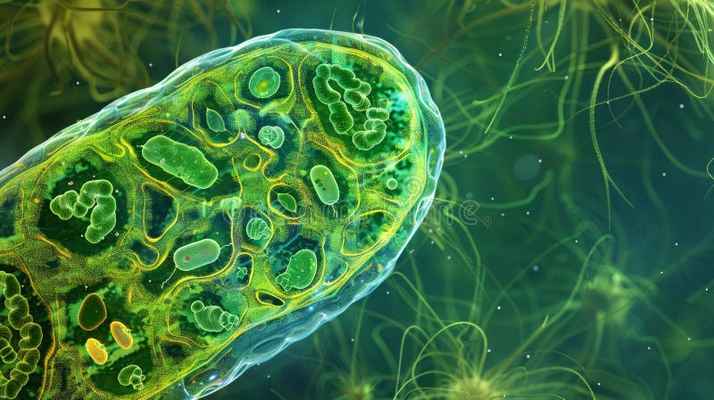 Close-up of Colorful Microorganisms in a Vibrant Green Environment ...