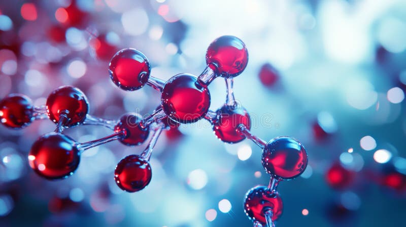 Close-up of Colorful Molecular Structure with Red and Blue Spheres ...