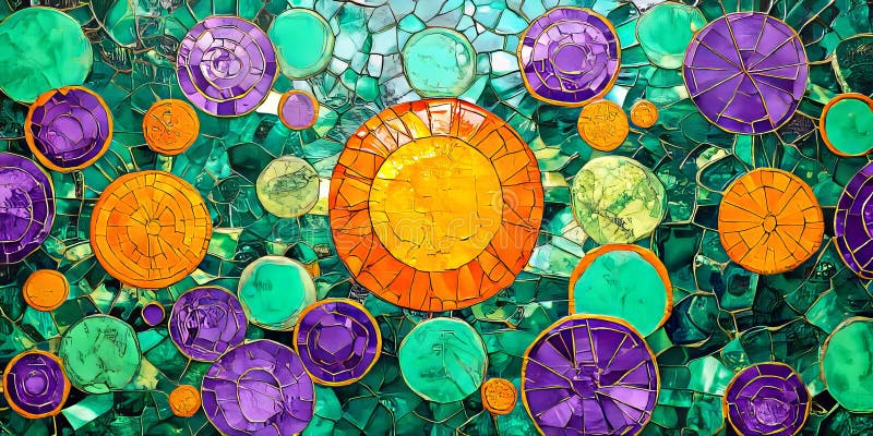 A Close Up of a Colorful Mosaic Tile Wall with Circles on it Stock ...