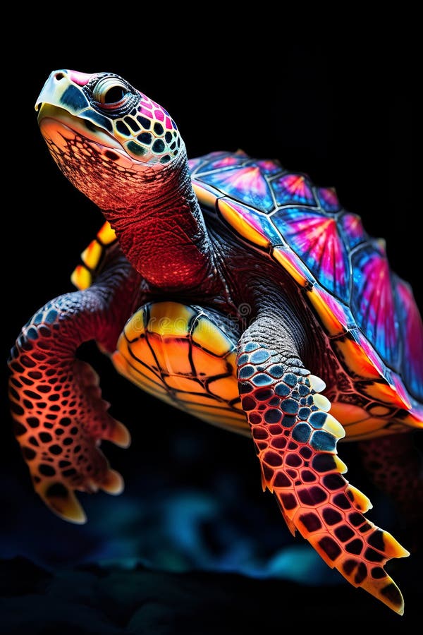 Close-up of a Colorful Neon Turtle on a Vibrant and Striking Backdrop ...