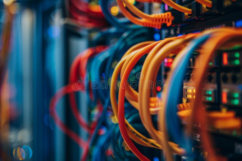 Close-up of Colorful Network Cables Connected To Servers Displaying ...