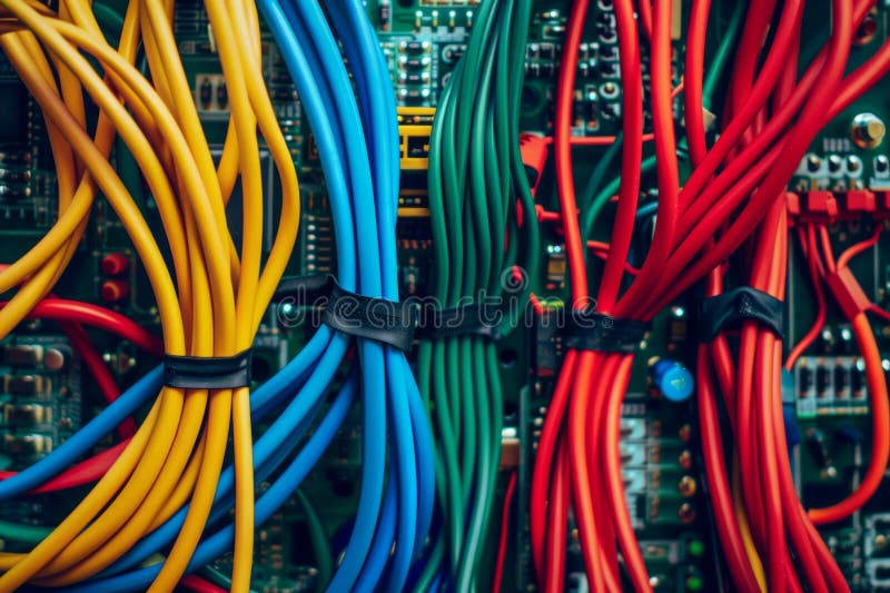 Close-up of Colorful Network Cables in a Server Setup Technology ... Close-up of Colorful Network Cables in a Server Setup Technology ...