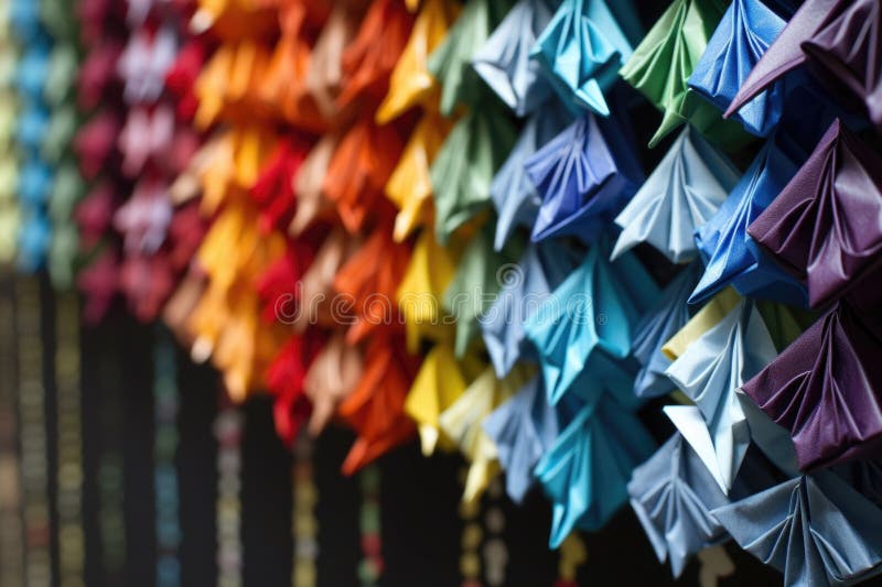 Close-up of Colorful Origami Cranes in a Row Stock Illustration ...