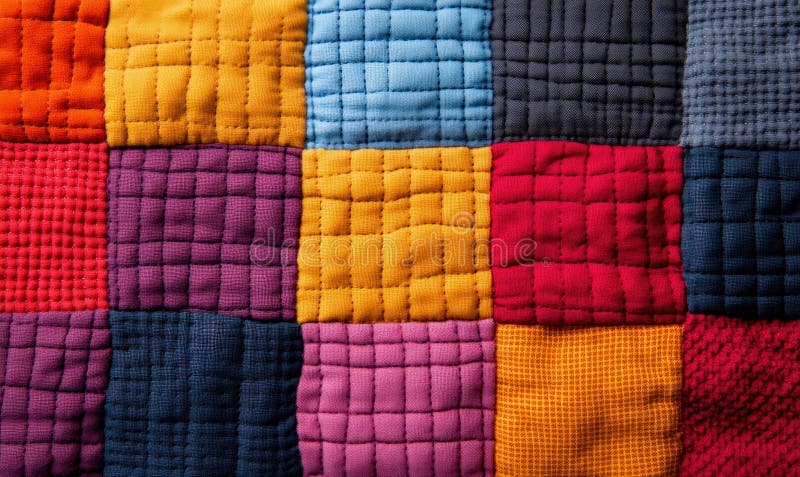 Close-up of a Colorful Patchwork Quilt with Various Textures and ...