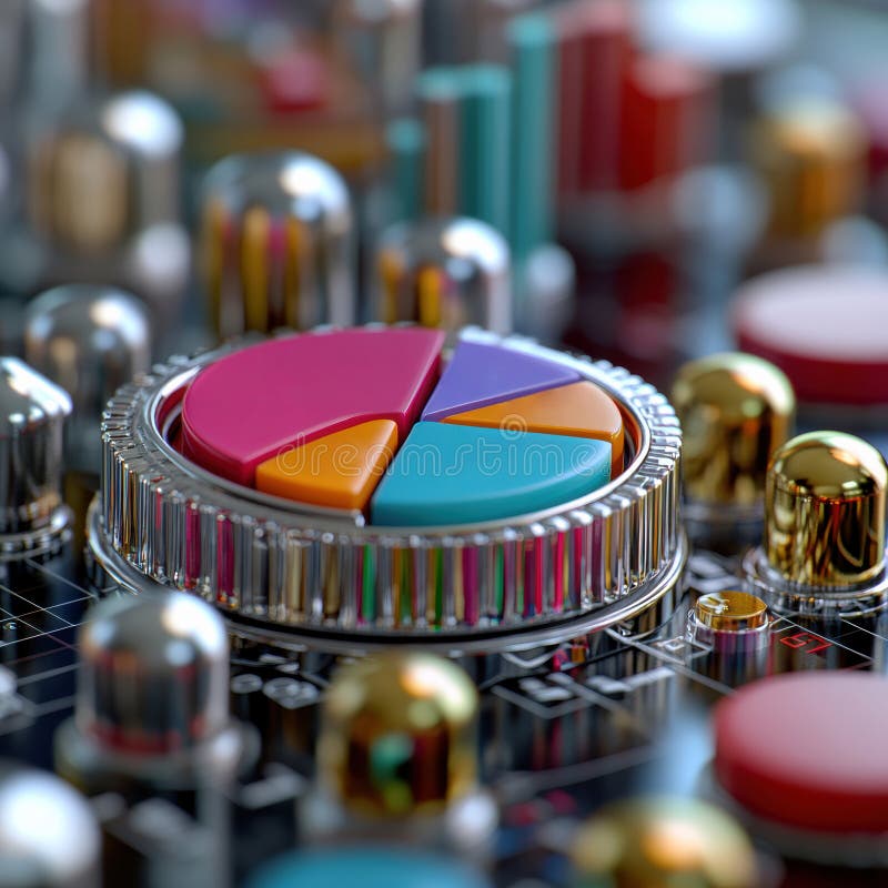 A Close-up of a Colorful Pie Chart Integrated into a Futuristic Circuit ...