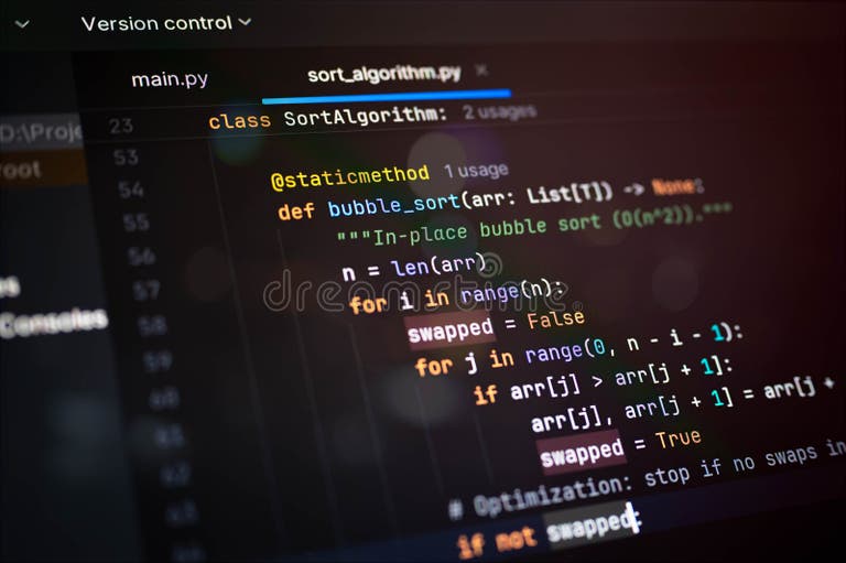 Close-up of Colorful Programming Code on a Dark Screen, Illustrating a Sorting Algorithm and ...